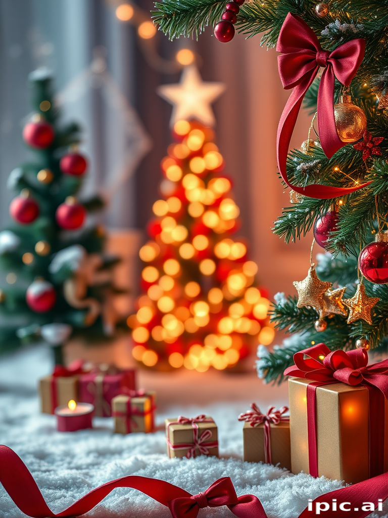 Festive Holiday Scene with Beautifully Decorated Christmas Trees and Gifts