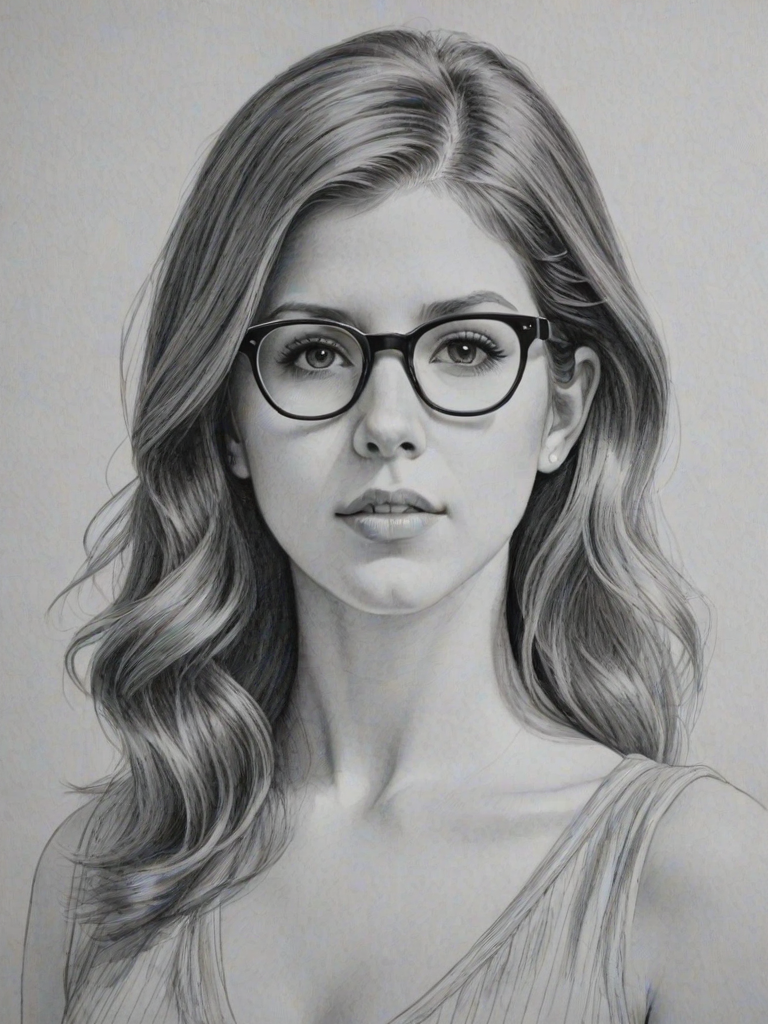 A Realistic Portrait of a Young Woman with Glasses and Wavy Hair.