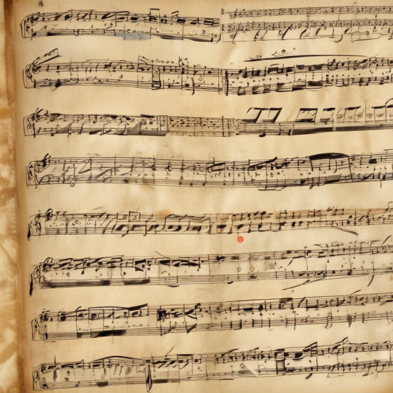 An Ancient Manuscript Showcasing Intricate Musical Notation and Composition