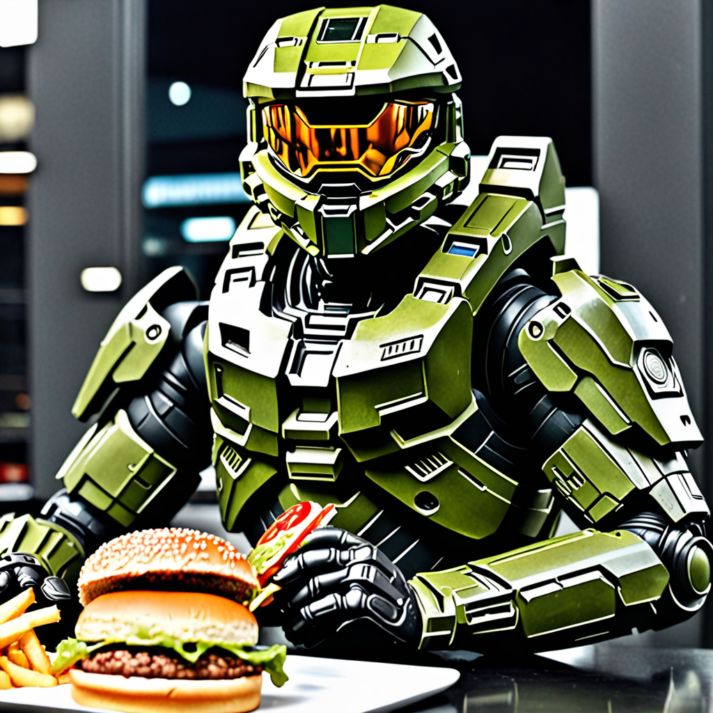 Master chief eating a burger