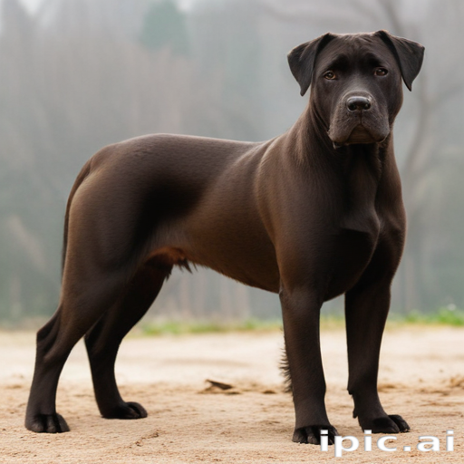 Majestic Black Dog Standing Proudly Against a Soft Outdoor Background