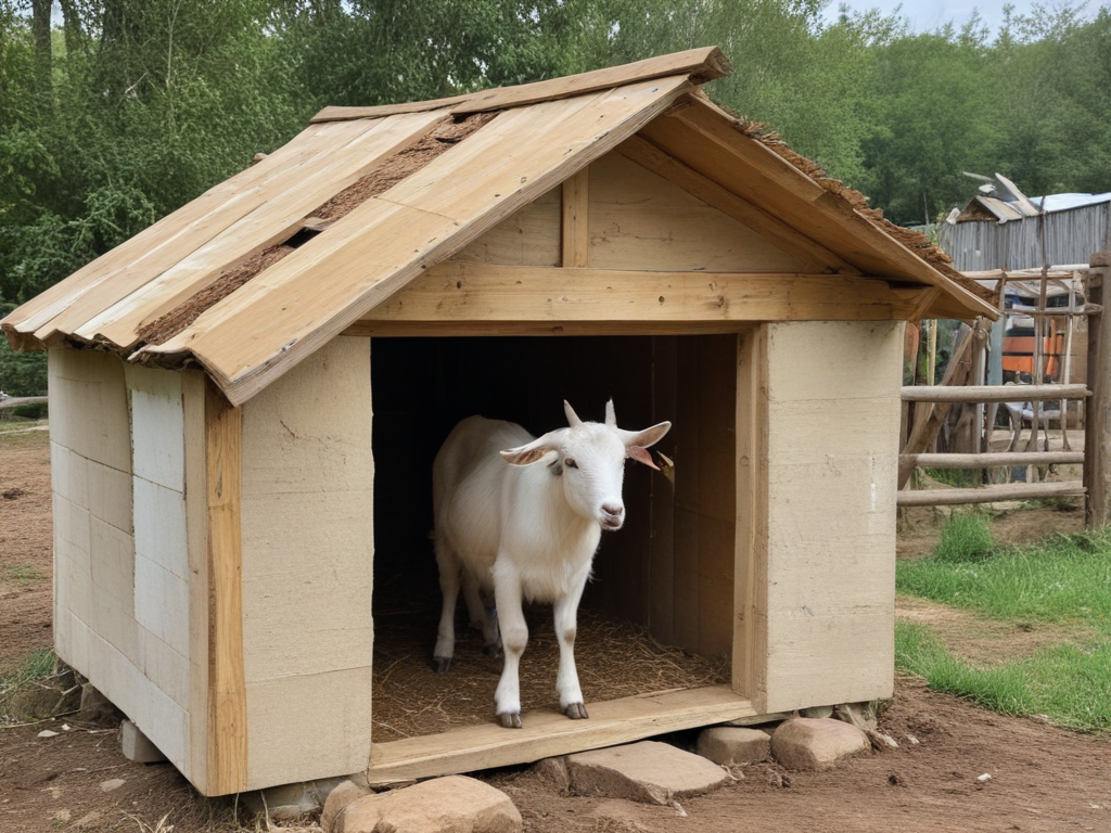 A goat building a house