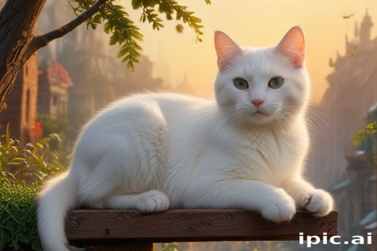 A Majestic White Cat Sitting Gracefully Against a Dreamy Landscape ...