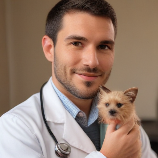 Personal and professional photos of a male veterinarian, warm and ...