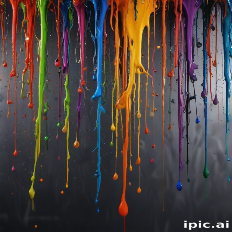 Vibrant Drips of Color Paint Splashing Down a Dark Background