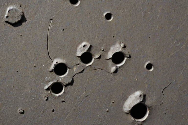 Artistic Interpretation of Bullet Holes on a Weathered Metal Surface