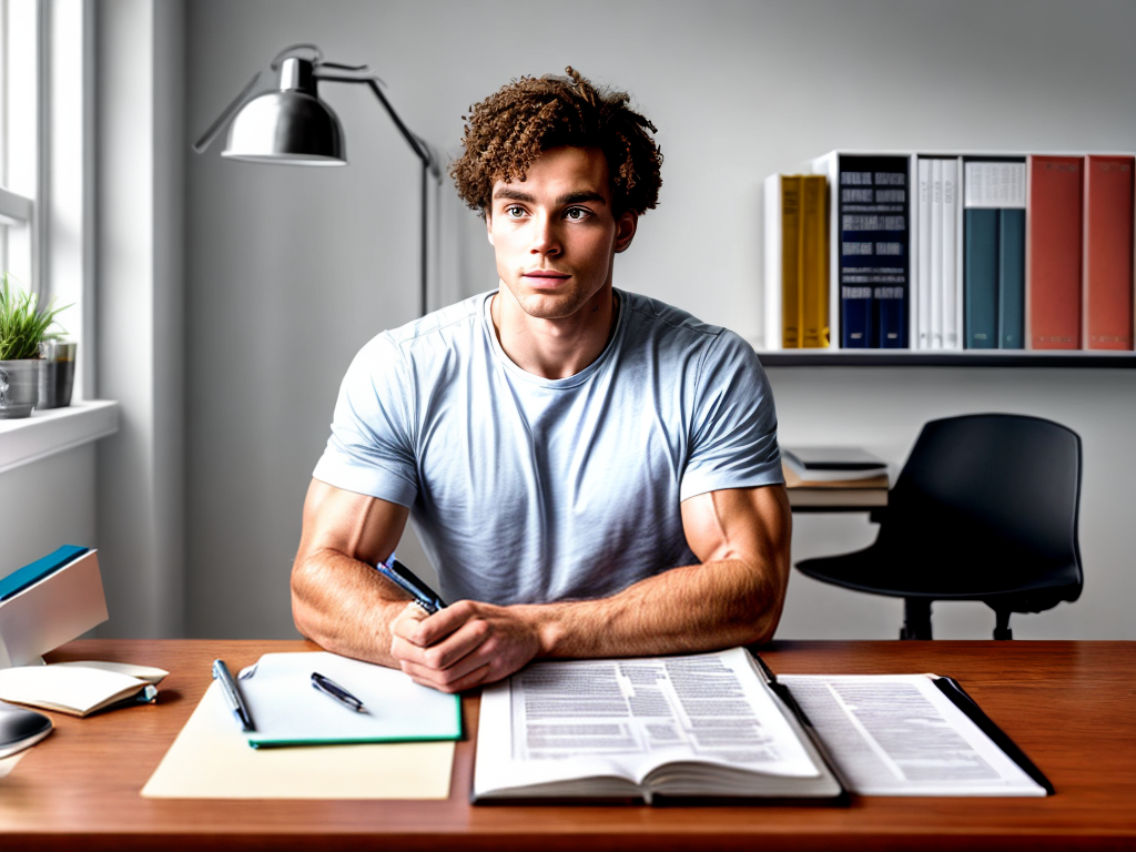 Man strong wise white looking like a greek god studying in a desk Very ...