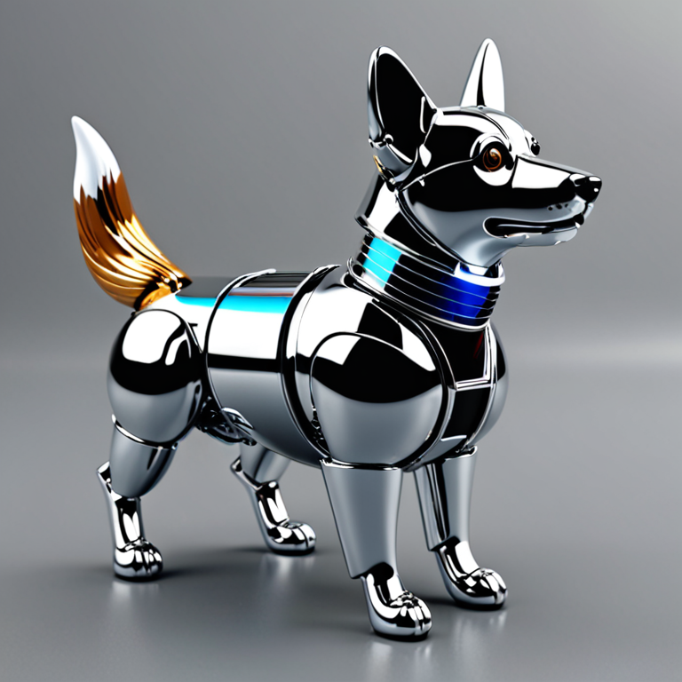 chrome metal robot cyber corgi dog