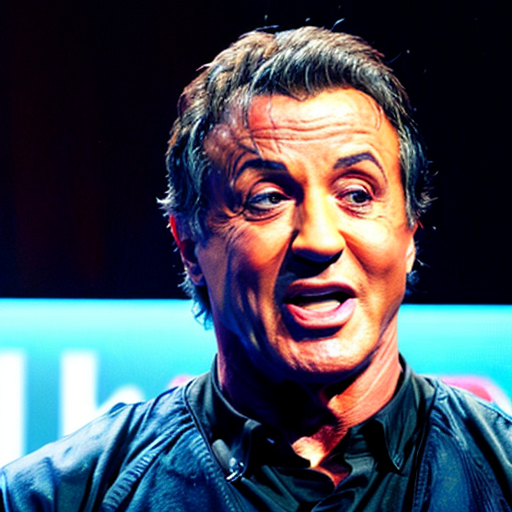 Create a image of sylvester stallone eating steak meat.