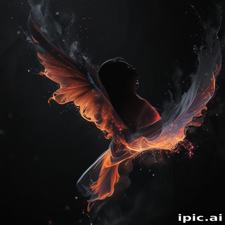 Embracing Transformation: A Mystical Figure Rising from Fiery Wings