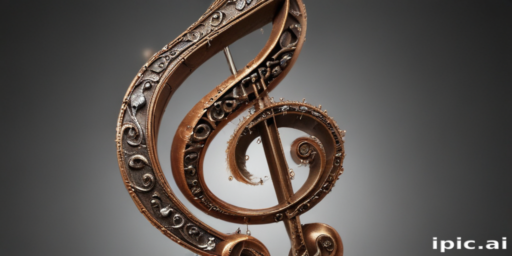 Intricate Metal Design of a Musical Note with Elegant Swirls and Patterns