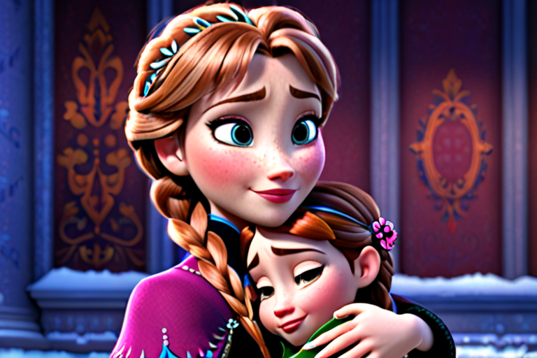 Anna and her mother black frozen Disney 3D hugs