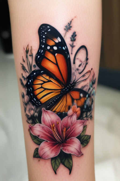 butterfly monarch lily flower tatoo