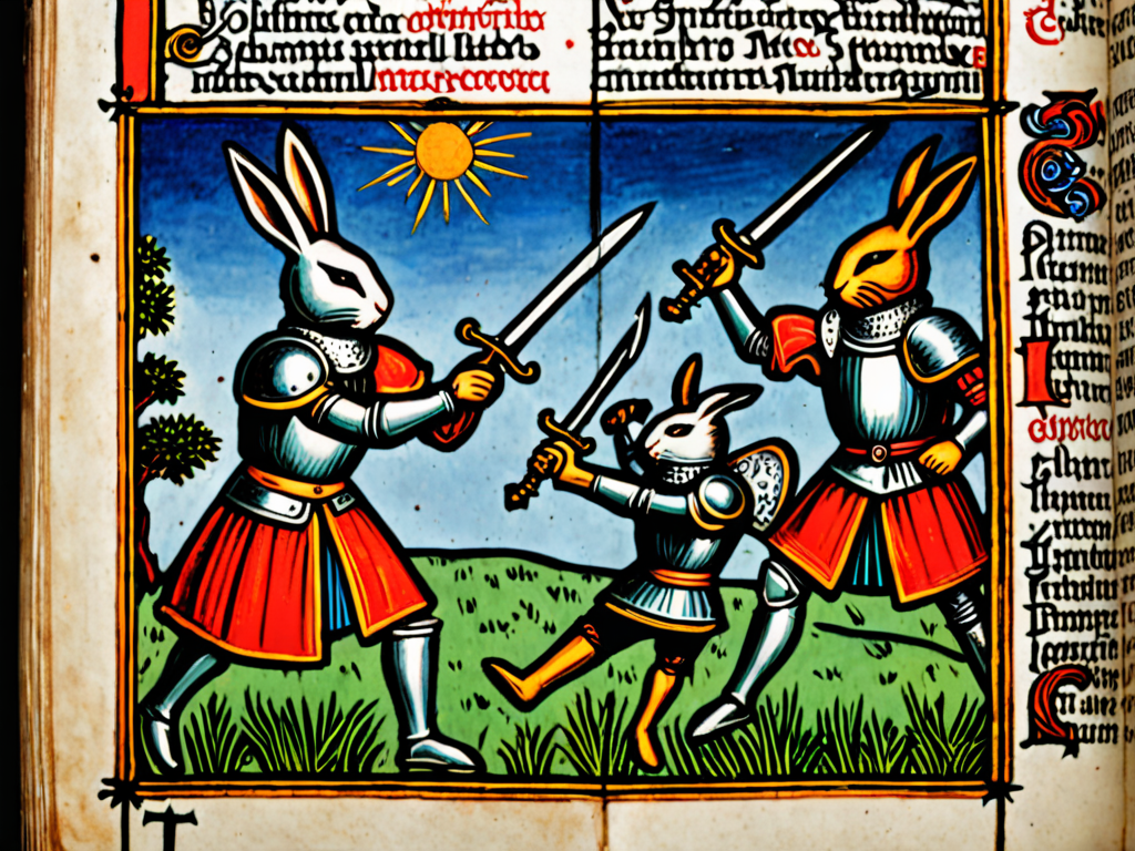 sacra marginalia medeival rabbits fight a knight