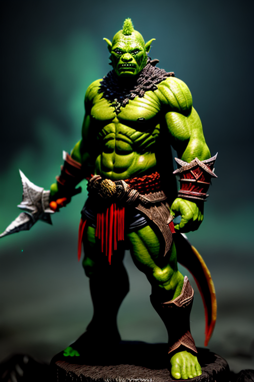 orc warrior, green skin, high detail, fantasy, dark environment, lava river