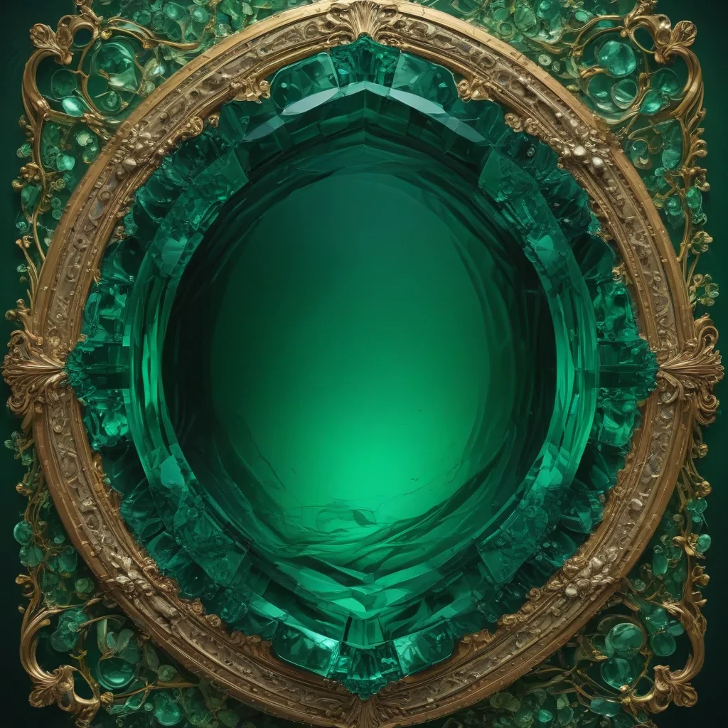 Intricate Emerald Frame Surrounding a Deeply Reflective Green Surface