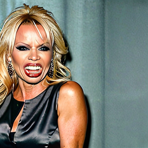 pamela anderson with too many teeth made of iron