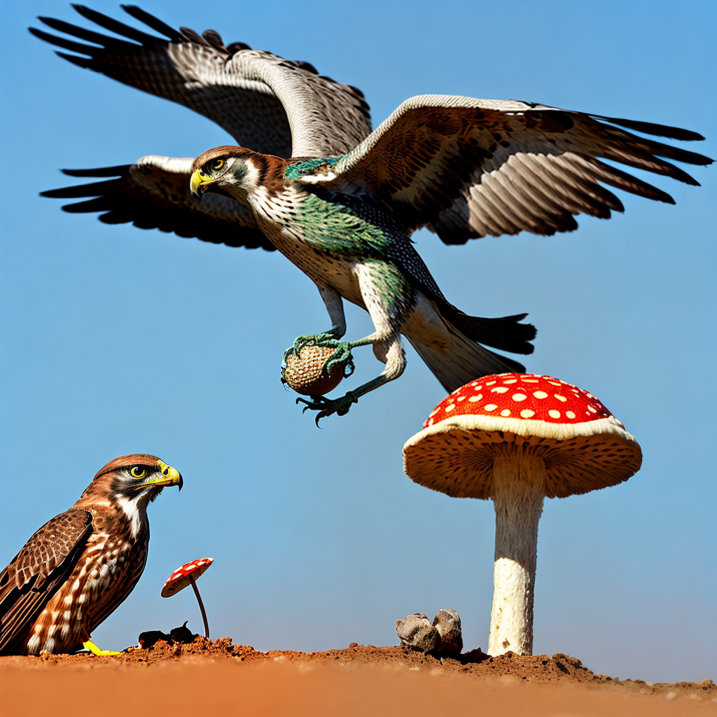Falcon on mars eating amanita