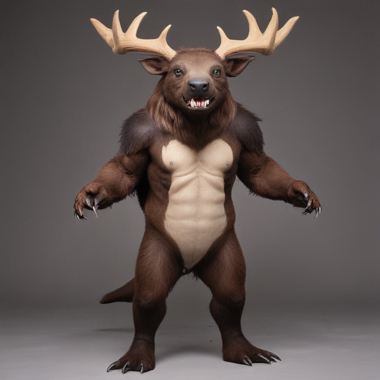 create a full body creature with a shark mouth and face, moose antlers ...