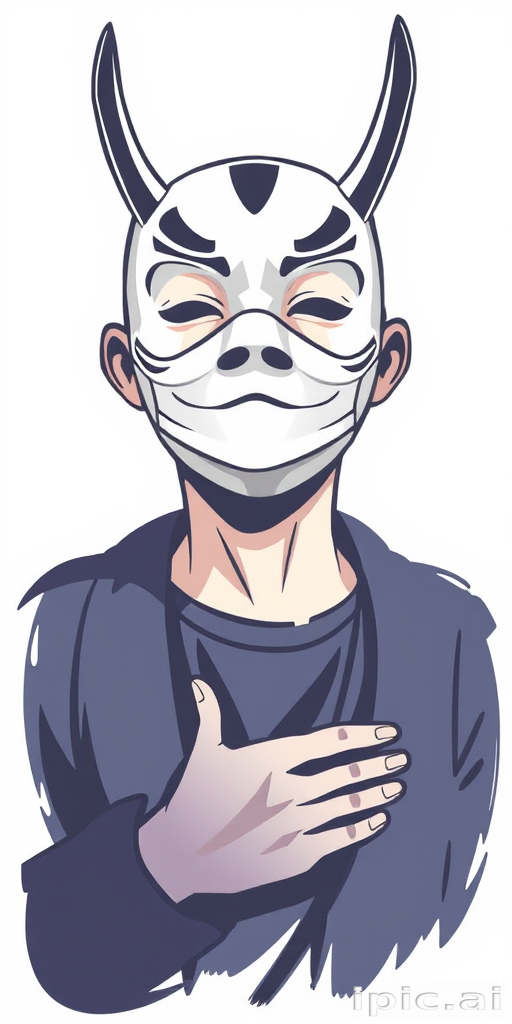 A Mysterious Figure Wearing a Traditional Mask with a Calm Expression