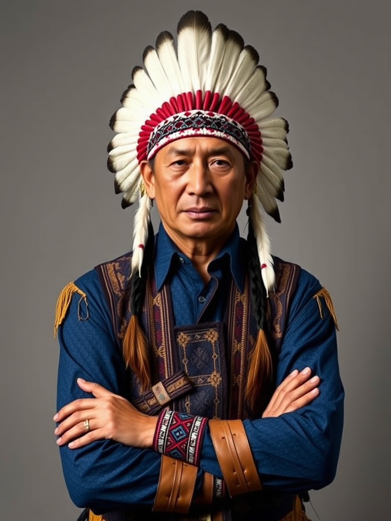Traditional Native American Man Dressed in Cultural Attire with ...