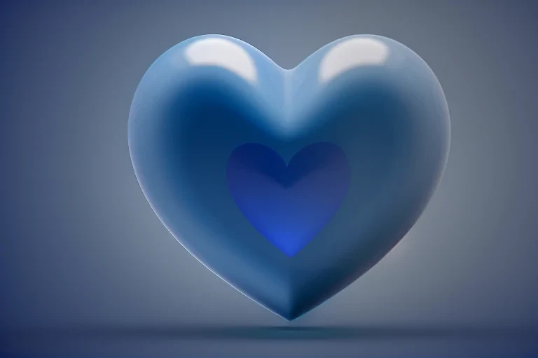 A Shiny Blue Heart with a Glowing Inner Heart in the Center.