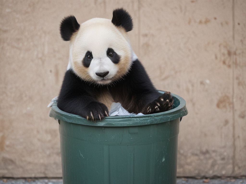 a panda in a trash can
