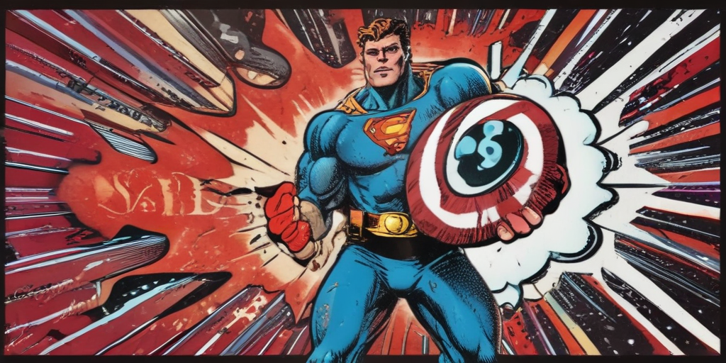 Dynamic Superhero Combining Strength and Valor with Iconic Shield in Action