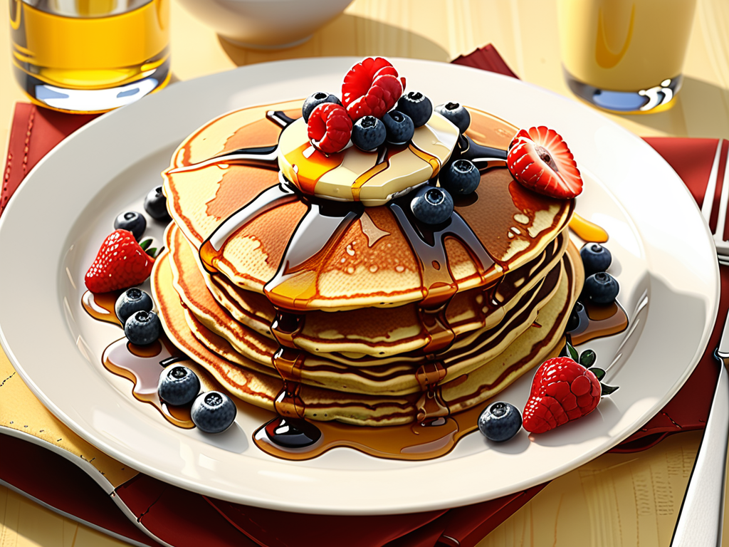 Delicious Stack of Fluffy Pancakes Topped with Fresh Berries and Maple ...