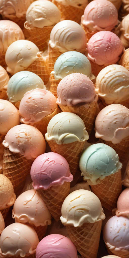 A Colorful Array of Ice Cream Cones in Various Flavors and Toppings.