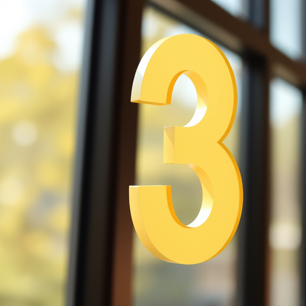 Create a vibrant, high-resolution image of the number three in a bold ...