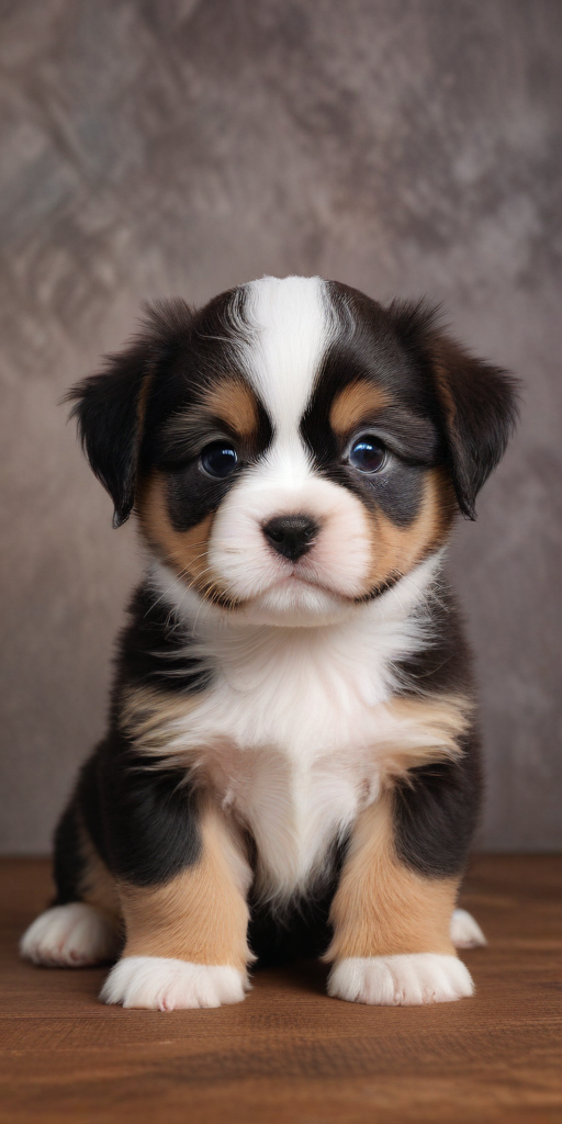 Adorable Puppy with Fluffy Fur and Big Bright Eyes Sitting Proudly.