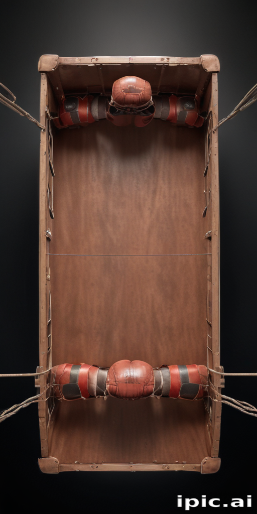 An Aerial View of a Vintage Boxing Ring with Red Gloves