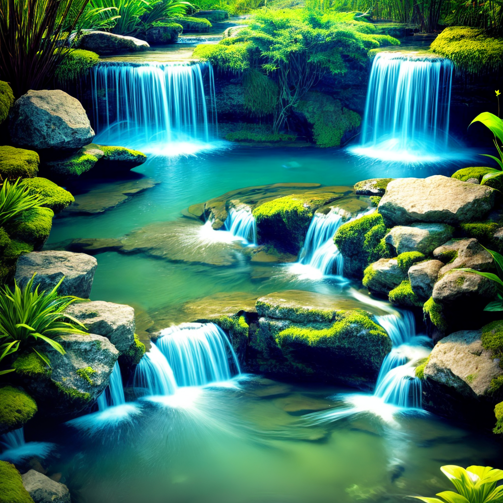 A Spring. The Water is clear. A waterfall. Vector style