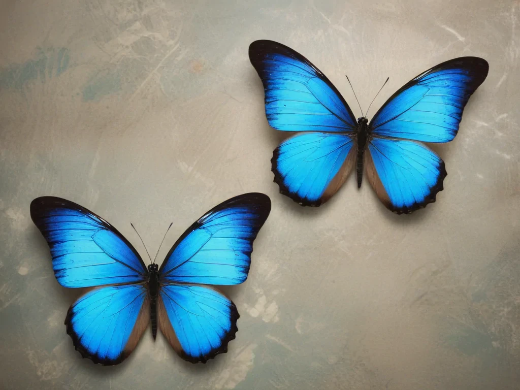 Two Beautiful Blue Butterflies Displaying Their Vibrant Wings Against a ...