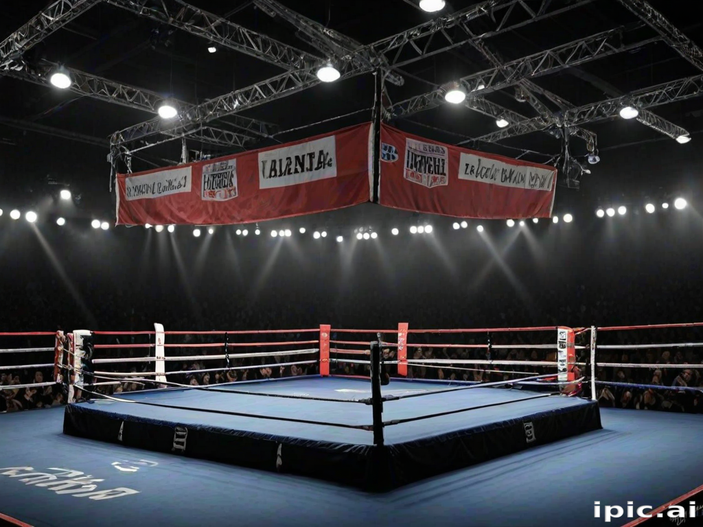 Illuminated Boxing Ring Ready for Action in a Packed Arena