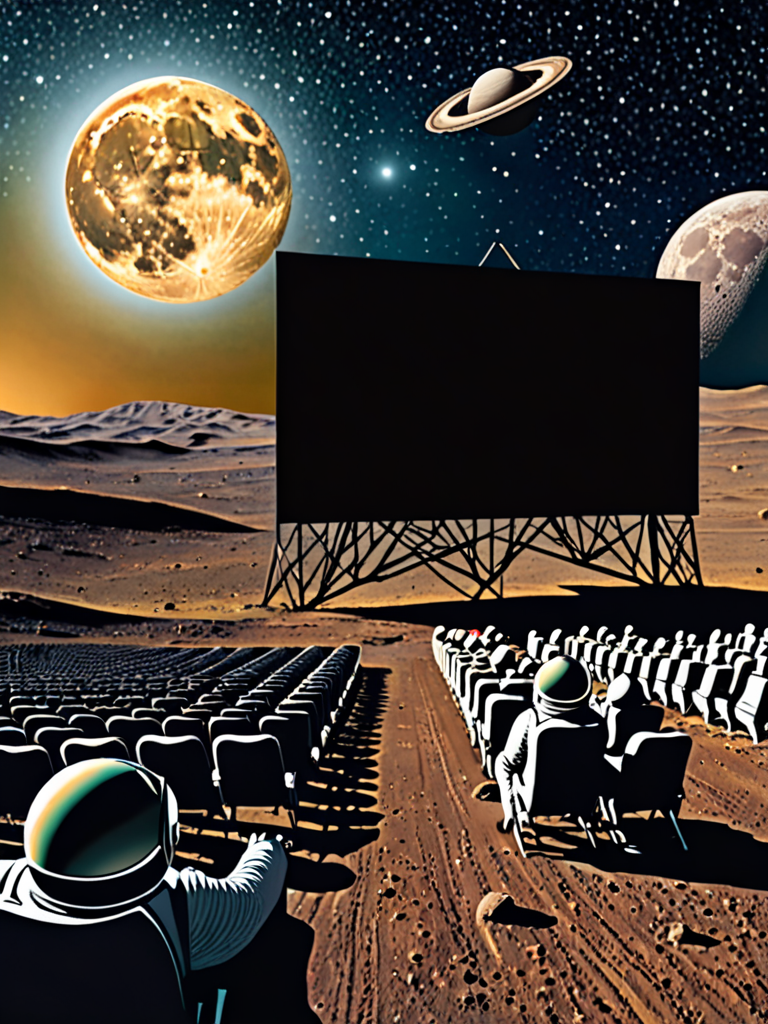 aliens watching a drive-in movie theater in space, the moon, big movie ...