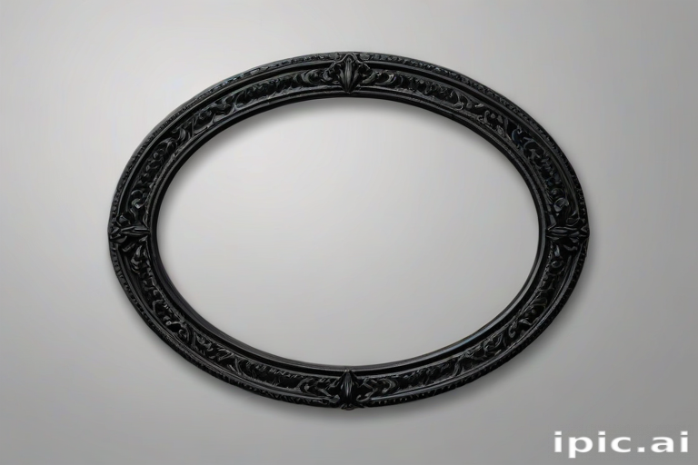 Elegant Black Circular Frame with Intricate Floral Designs and Patterns