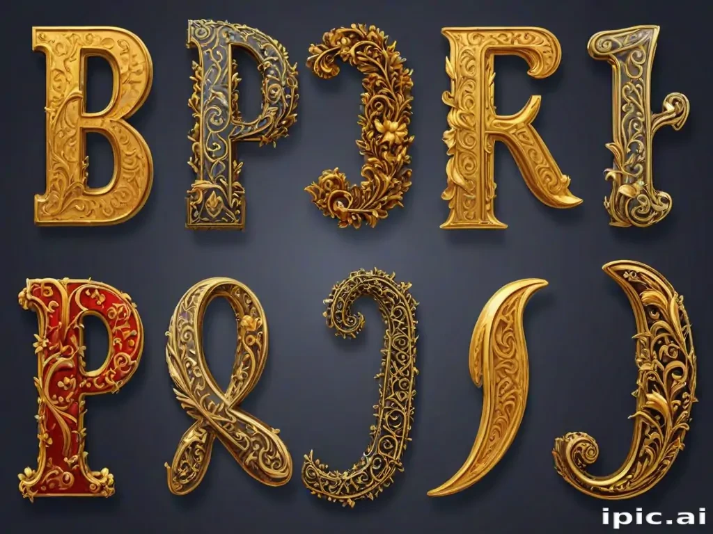Ornate Decorative Letters in Rich Colors and Intricate Designs