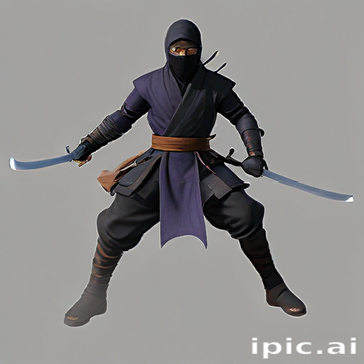 Stealthy Ninja Warrior in Dynamic Pose, Ready for Action with Dual Swords