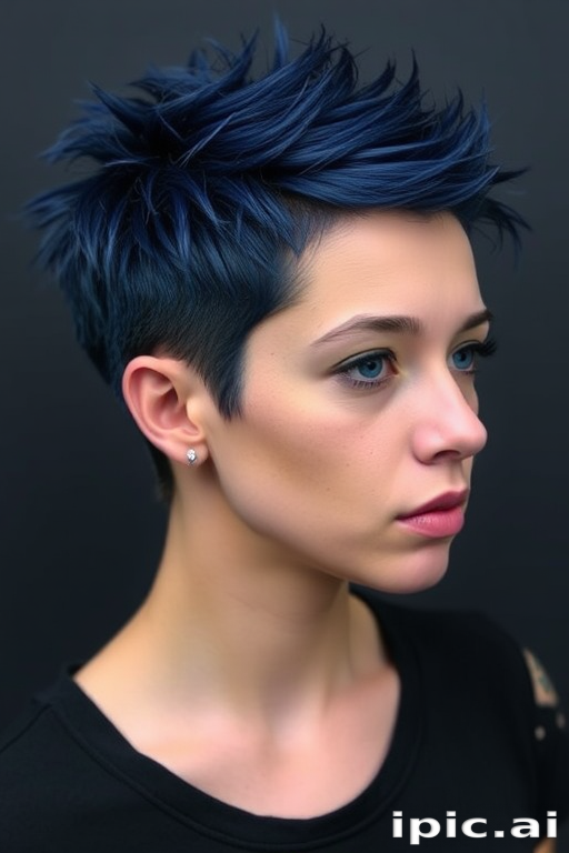 Trendy Short Blue Haircut with Edgy Spikes and Modern Style