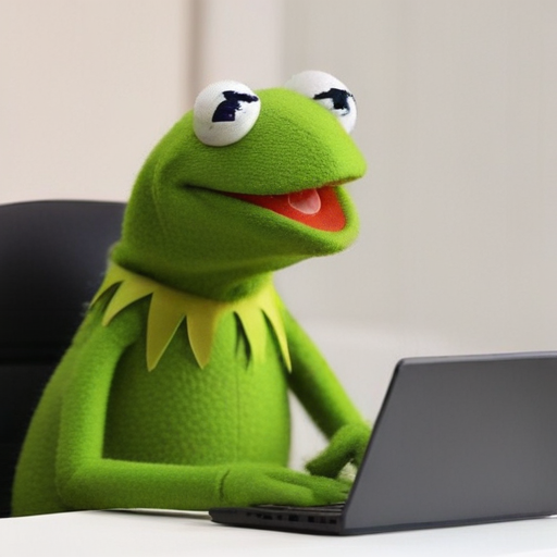 Kermit the frog programming a computer script