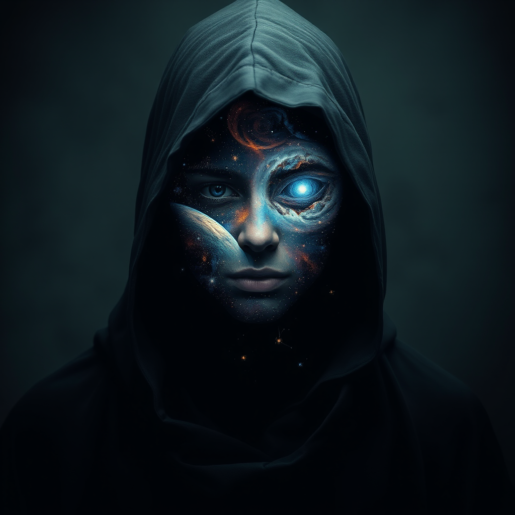 Cosmic Visage: A Mysterious Figure Embracing the Wonders of the Universe