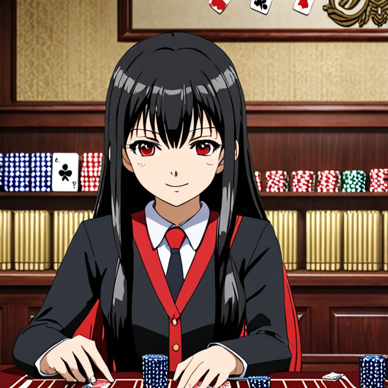 Kakegurui, anime, Yumeko Jabami, long hair, black hair, red school ...