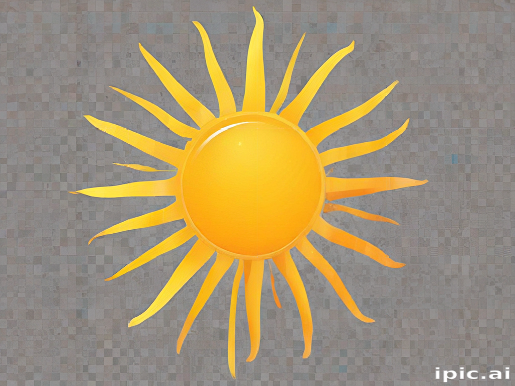 Bright and Cheerful Sun with Radiating Yellow Rays on Neutral Background