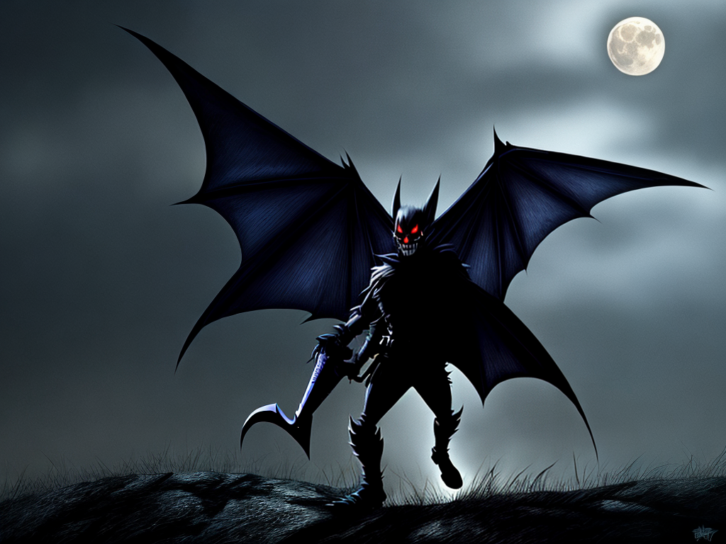 Create a bat with the most evil, scary, and macabre physical appearance ...