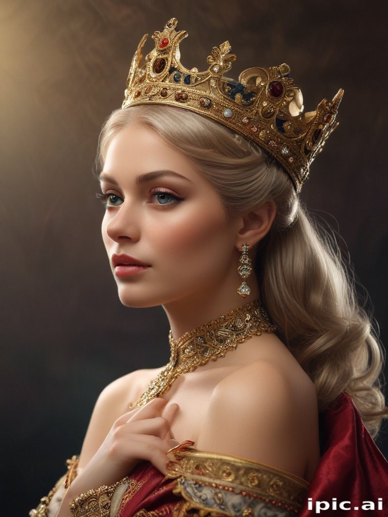 Regal Portrait of a Beautiful Woman Adorned in Golden Crown