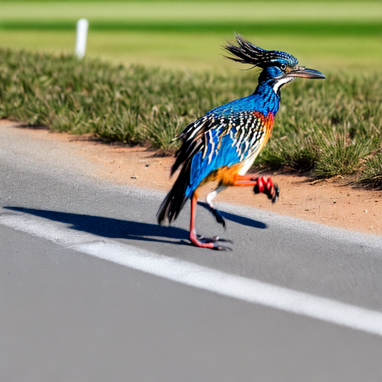 roadrunner cartoon in running motion with a cell phone in its hand.