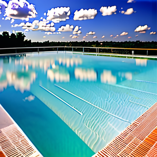 a white swimming pool filled with orange liquid where clouds are ...