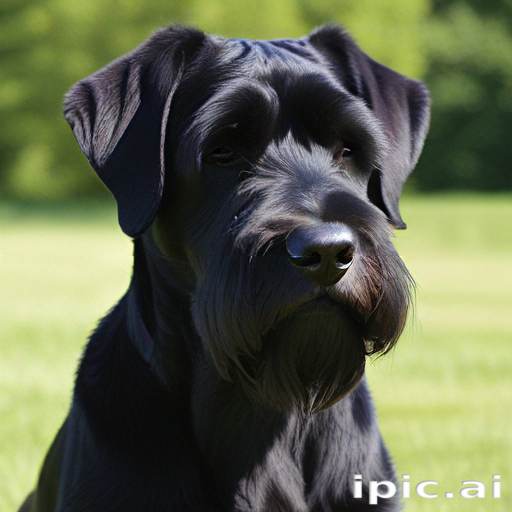 A Majestic Black Dog Posing Gracefully in a Lush Green Field.